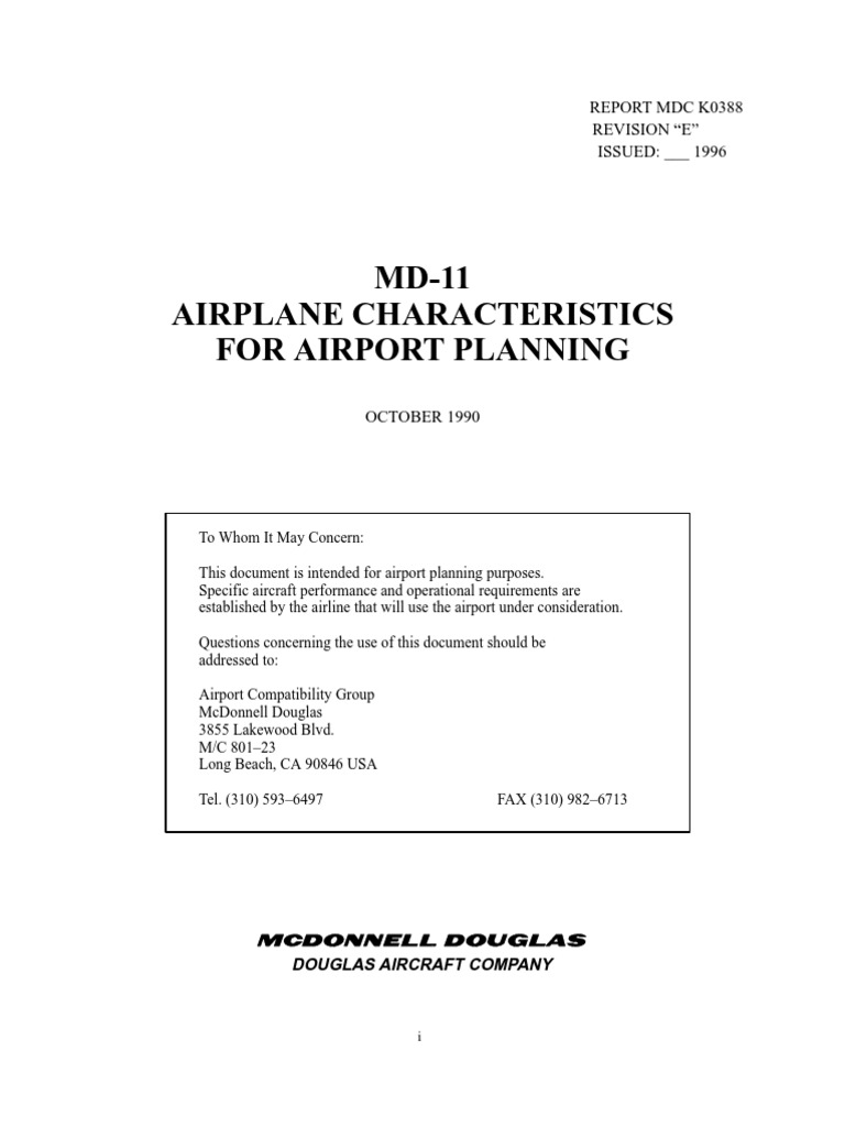 MD-11 Airplane Characteristics For Airport Planning | PDF | Aviation ...