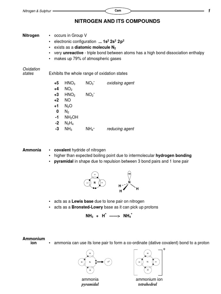 Nitrogen and Its Compounds | Hydrogen | Nitrogen