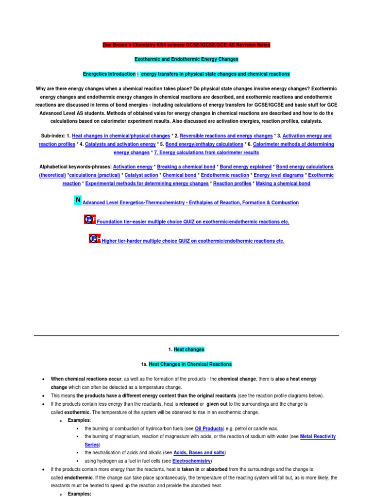 Exothermic and Endothermic Reactions Explained | PDF | Activation ...
