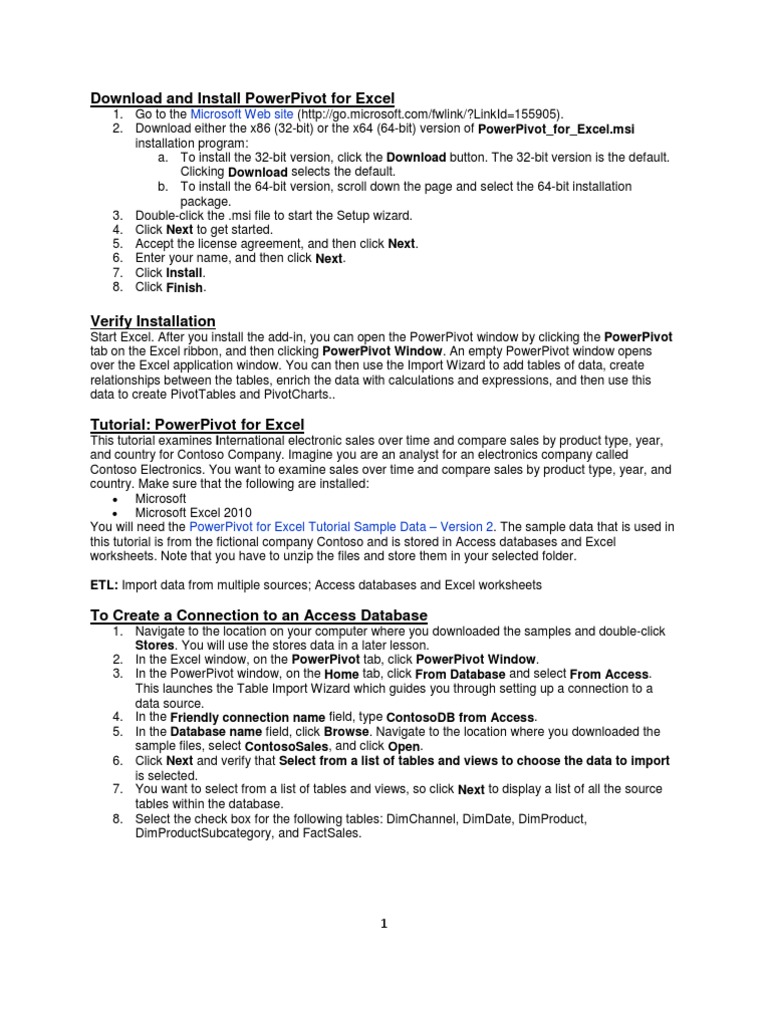 and Install Powerpivot For Excel: Microsoft Web Site | PDF | Microsoft ...