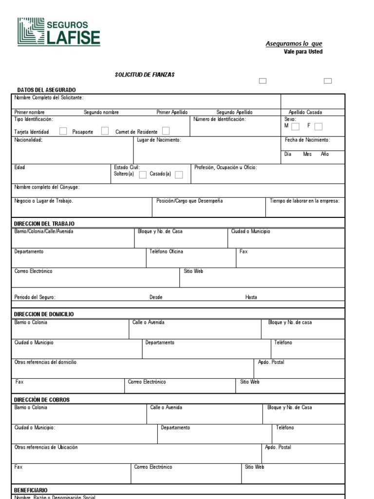 Solicitud de fianza empresarial para garantizar el cumplimiento de un contrato | PDF | Póliza de ...