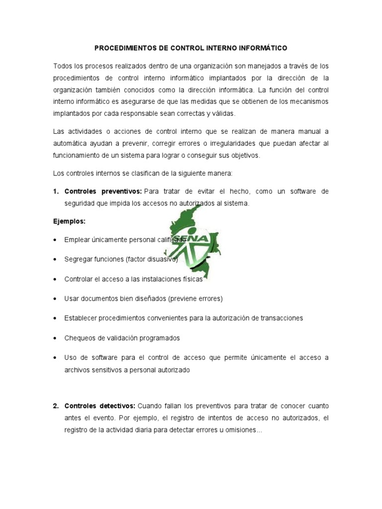 Procedimientos de Control Interno Informático | PDF | Apoyo | Archivo ...