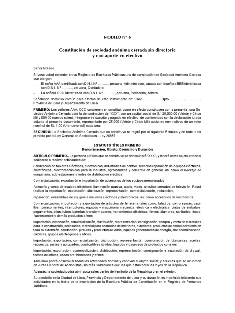 Minuta de Constitucion de Empresa | PDF | Liquidación | Bancos