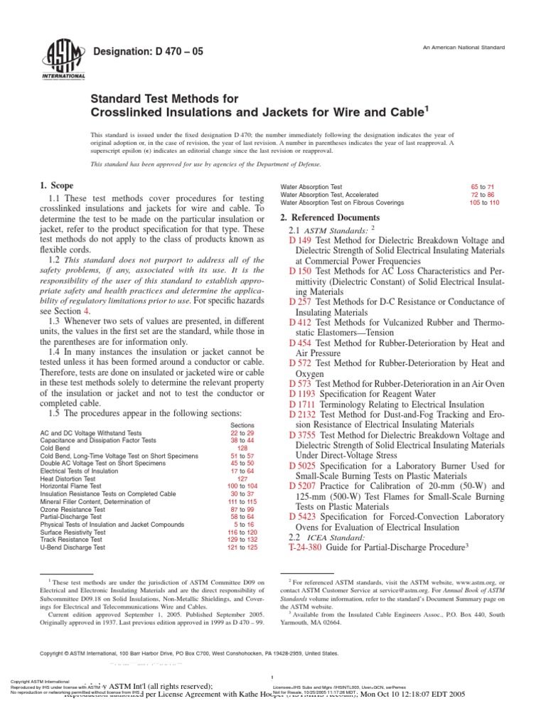 Astm D 470 | PDF | Cable | Insulator (Electricity)