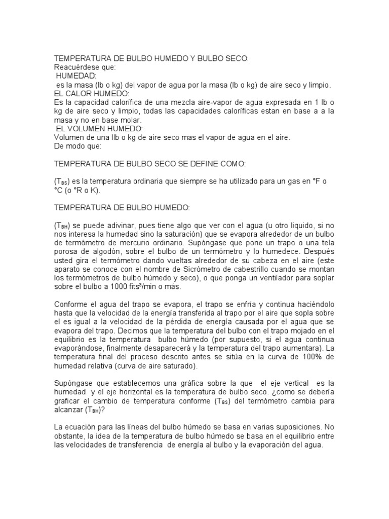 Temperaturas de Bulbo Húmedo y Seco | PDF | Evaporación | Calor