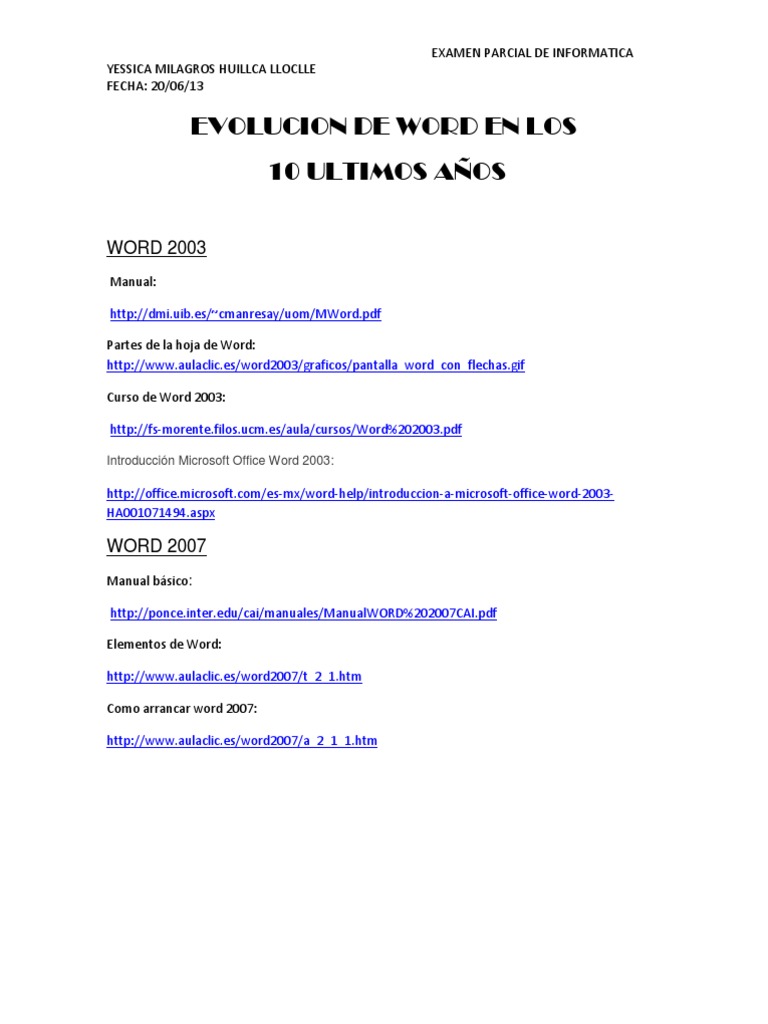 EVOLUCION DE WORD EN LOS ULTIMOS 10 AÑOS | Microsoft Office 2010 ...