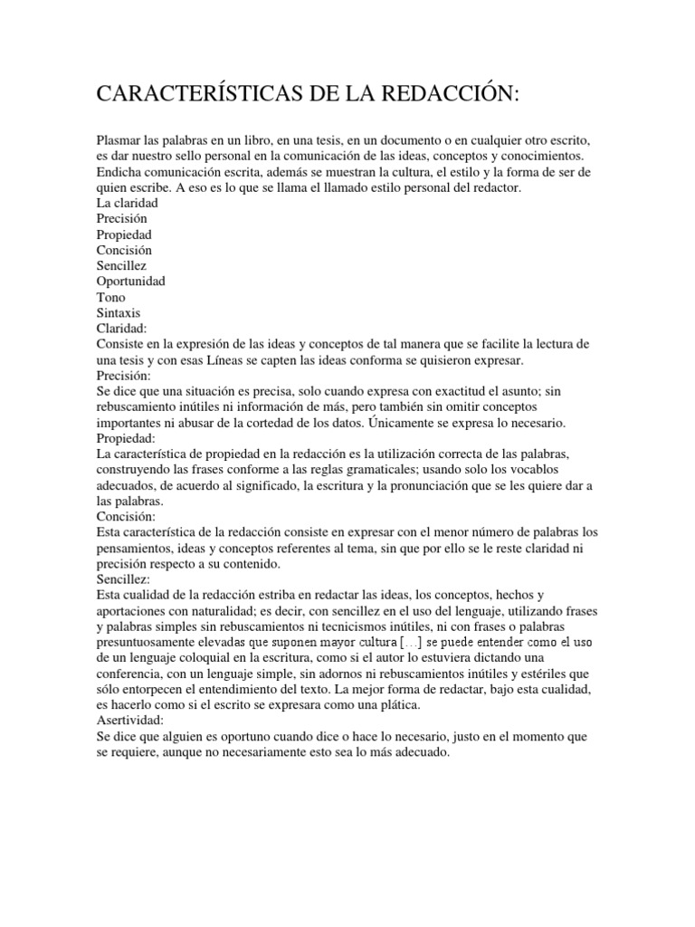 Características de La Redacción YPRINCIPIOS | PDF | Comunicación ...