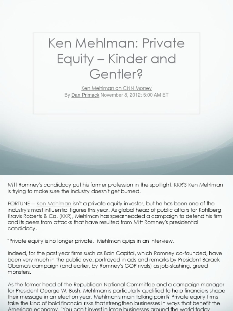 Ken Mehlman: Defending Private Equity | PDF | Private Equity | Mitt Romney