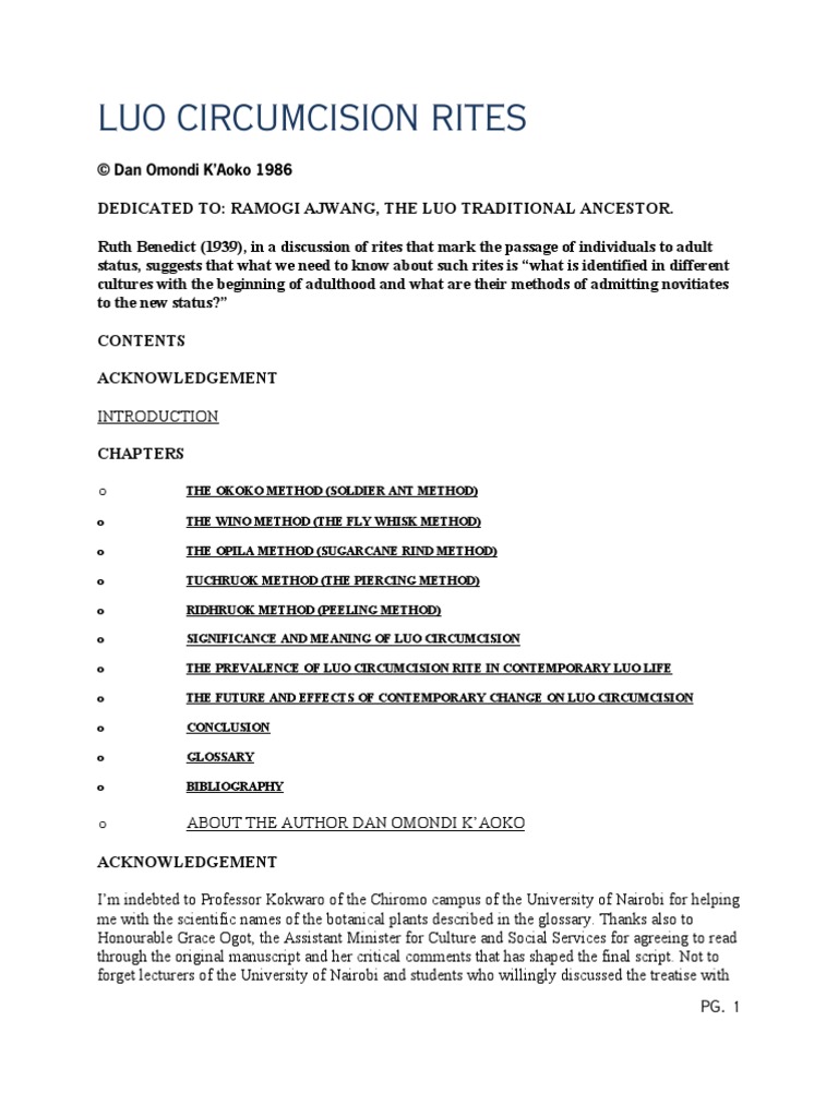 Luo Circumcision Rites: © Dan Omondi K'Aoko 1986 | PDF | Circumcision ...