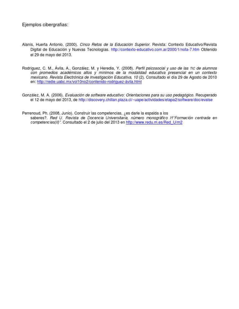 Ejemplos de Cibergrafías y Referencias | PDF