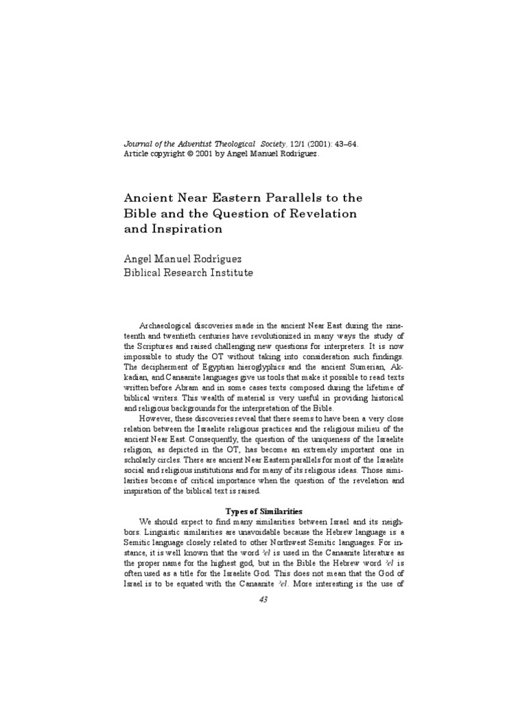 Angel Manuel Rodriguez - Ancient Near Eastern Parallels To The Bible ...
