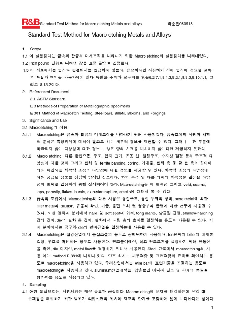 Standard Test Method For Macro Etching Metals and Alloys | PDF