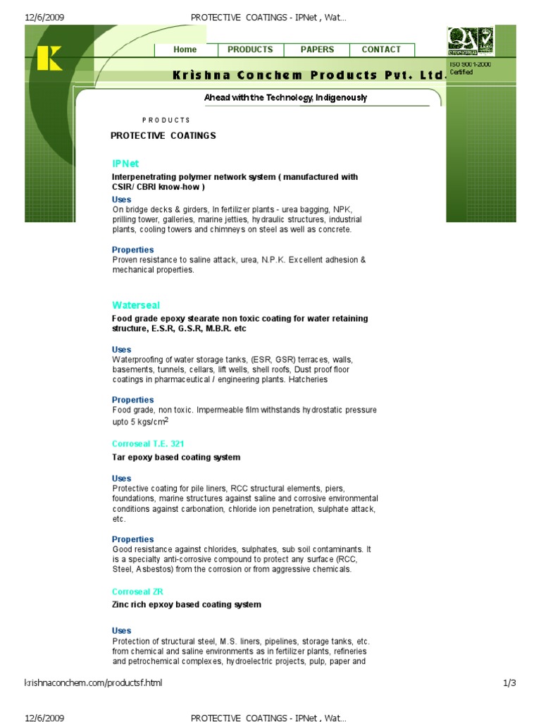 Krishna Conchem Protective Coatings | PDF | Epoxy | Corrosion