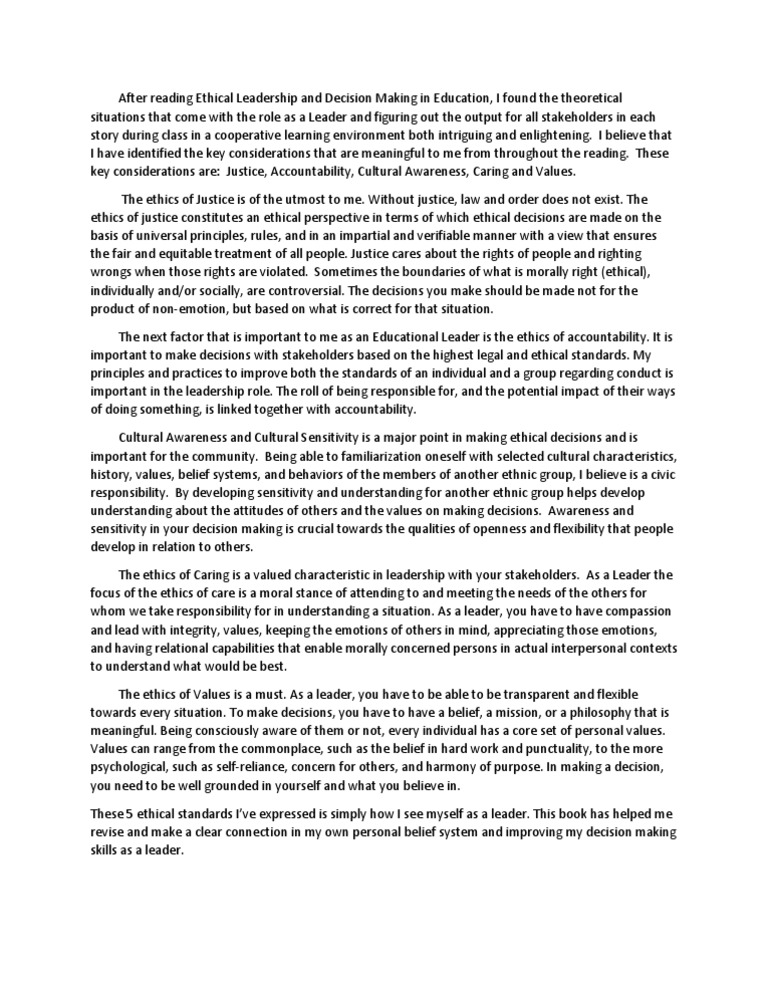Ethics Reflection 1 | PDF | Leadership | Value (Ethics)