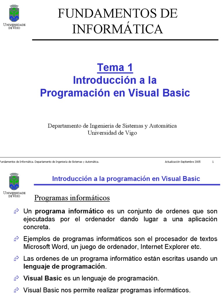 Tema 1 Introduccion A La Programacion en Visual Basic | PDF | Básico ...