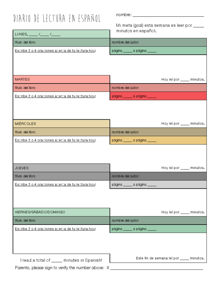 Diario de Lectura en Español | PDF