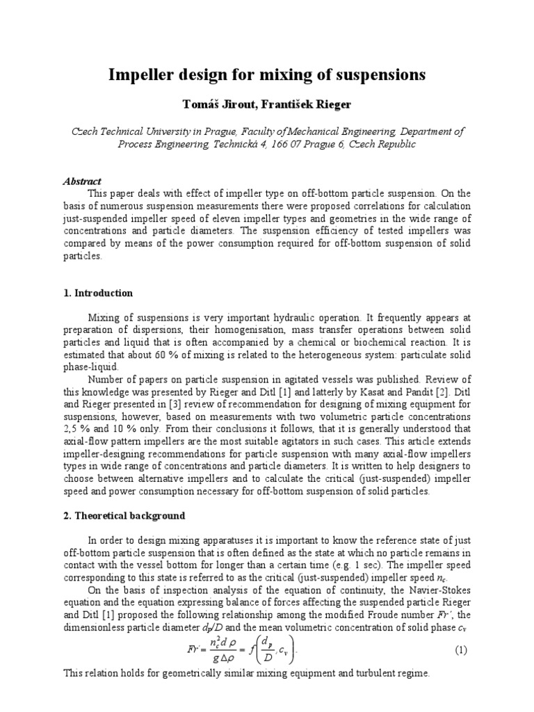 Impeller Design For Mixing of Suspensions | PDF | Physics | Physical ...