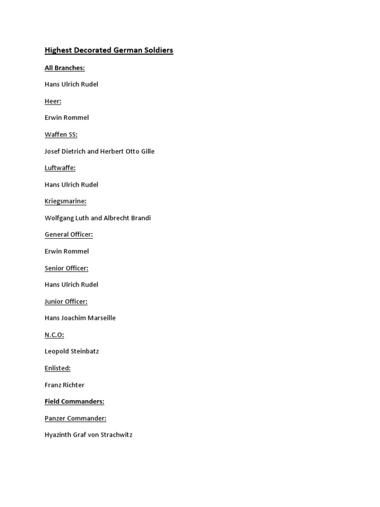 Highest Decorated German Soldiers | PDF
