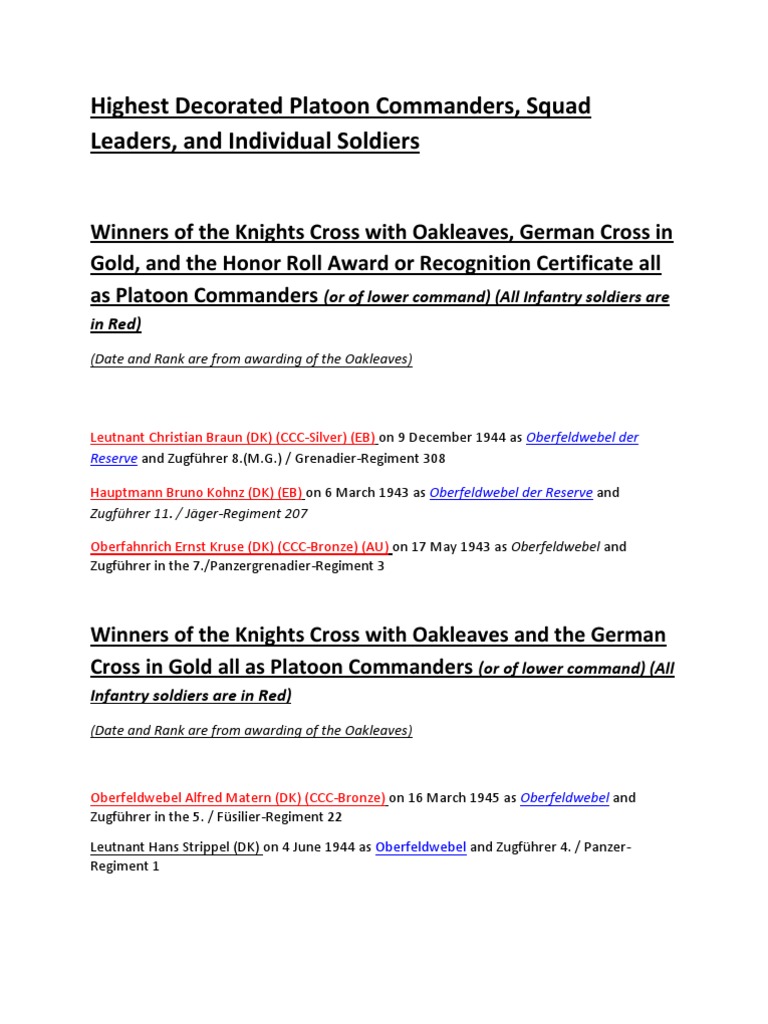 Highest Decorated Platoon, Squad, and Ind Soldiers | PDF | Sergeant ...