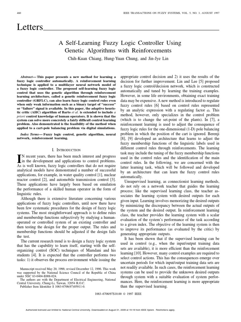 A Self-Leaning Fuzzy Logic Controller Using Genetic Algorithm With ...