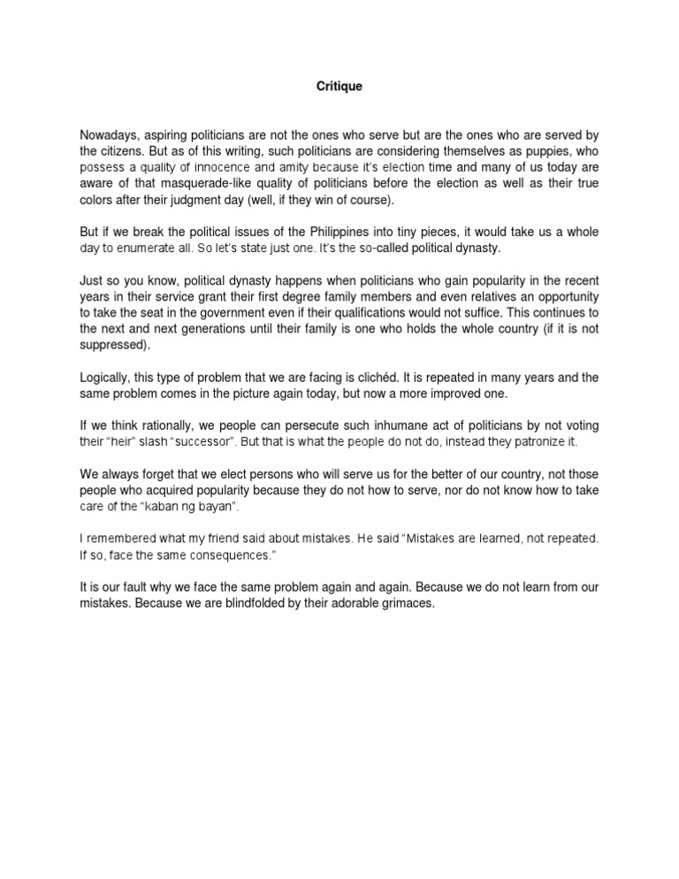 Philippine Politics (Critique) | PDF