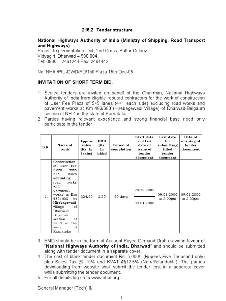 216 - 2 Tender Structure | PDF | Construction Bidding | General Contractor