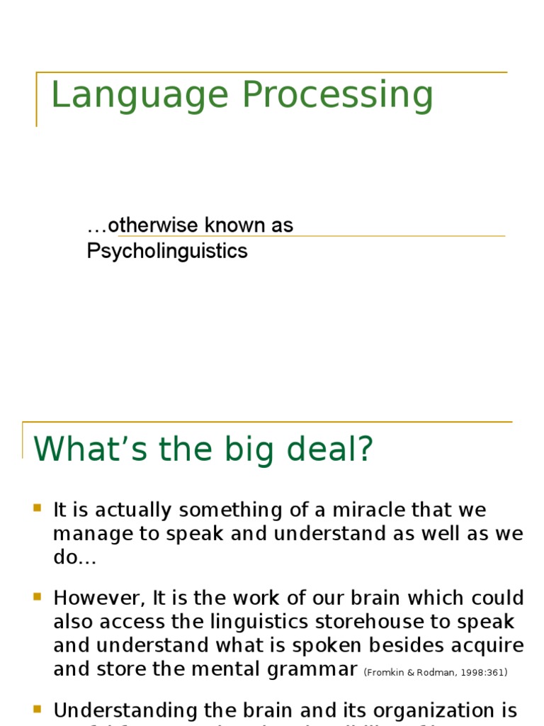 Language Processing: Otherwise Known As Psycholinguistics | PDF ...