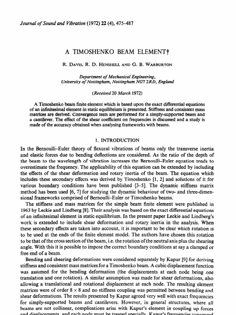 A Timoshenko Beam Element | PDF | Bending | Beam (Structure)