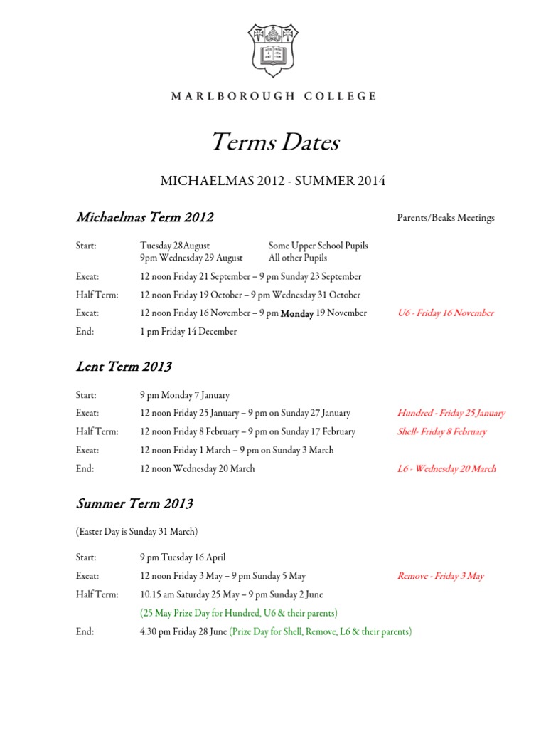 School Term Dates 2012-2014 | PDF