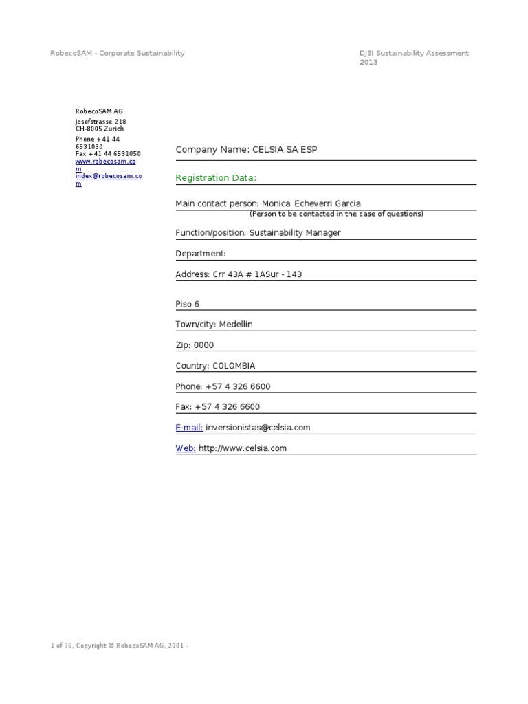 Sustainability Assessment - DJSI Sustainability Assessment 2013 - CELSIA... | PDF | Supply Chain ...