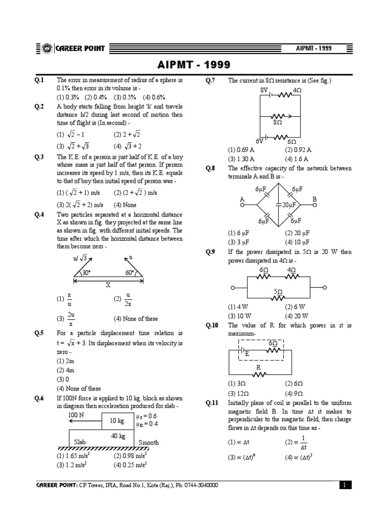 1999 Aipmt Pre English 13660 | PDF | Electronvolt | Electromagnetic Field