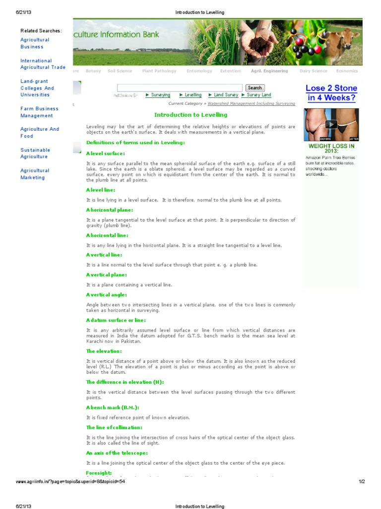 Introduction To Levelling and Terms Used | PDF | Surveying | Geomatics