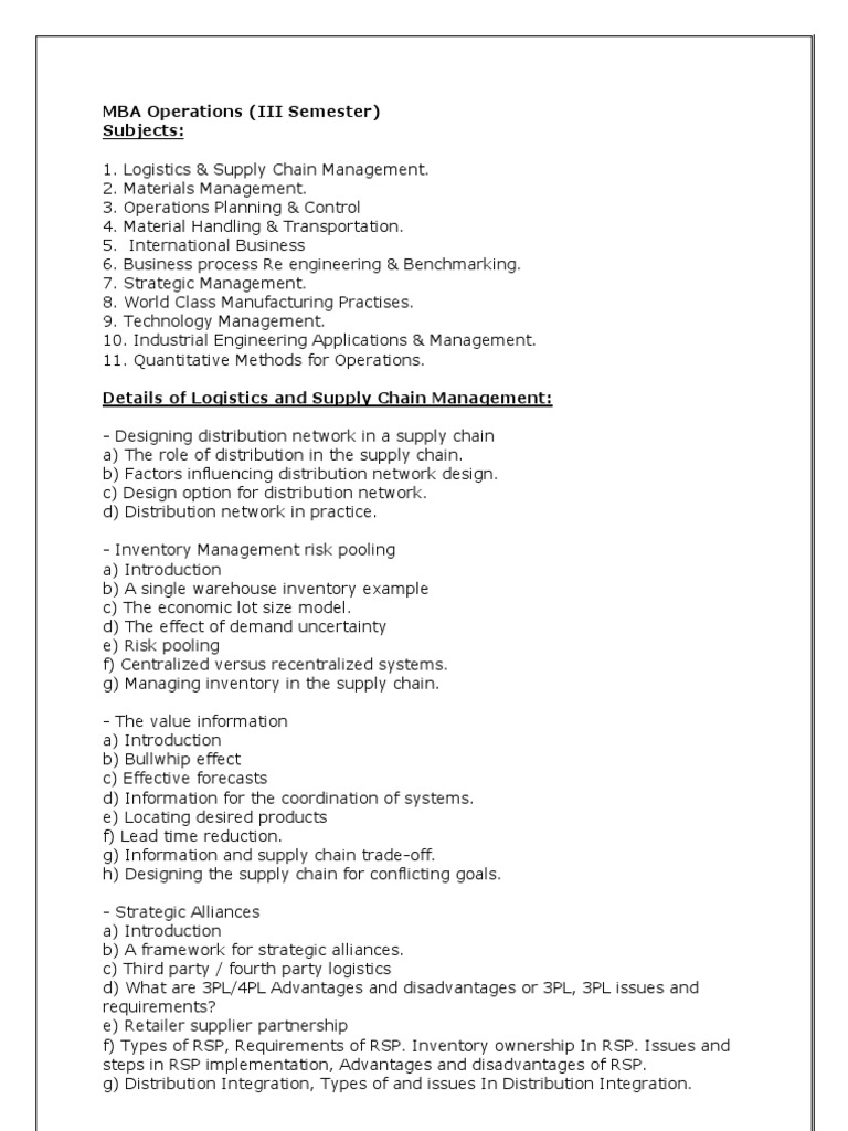 MBA Operations: Supply Chain & Logistics | PDF