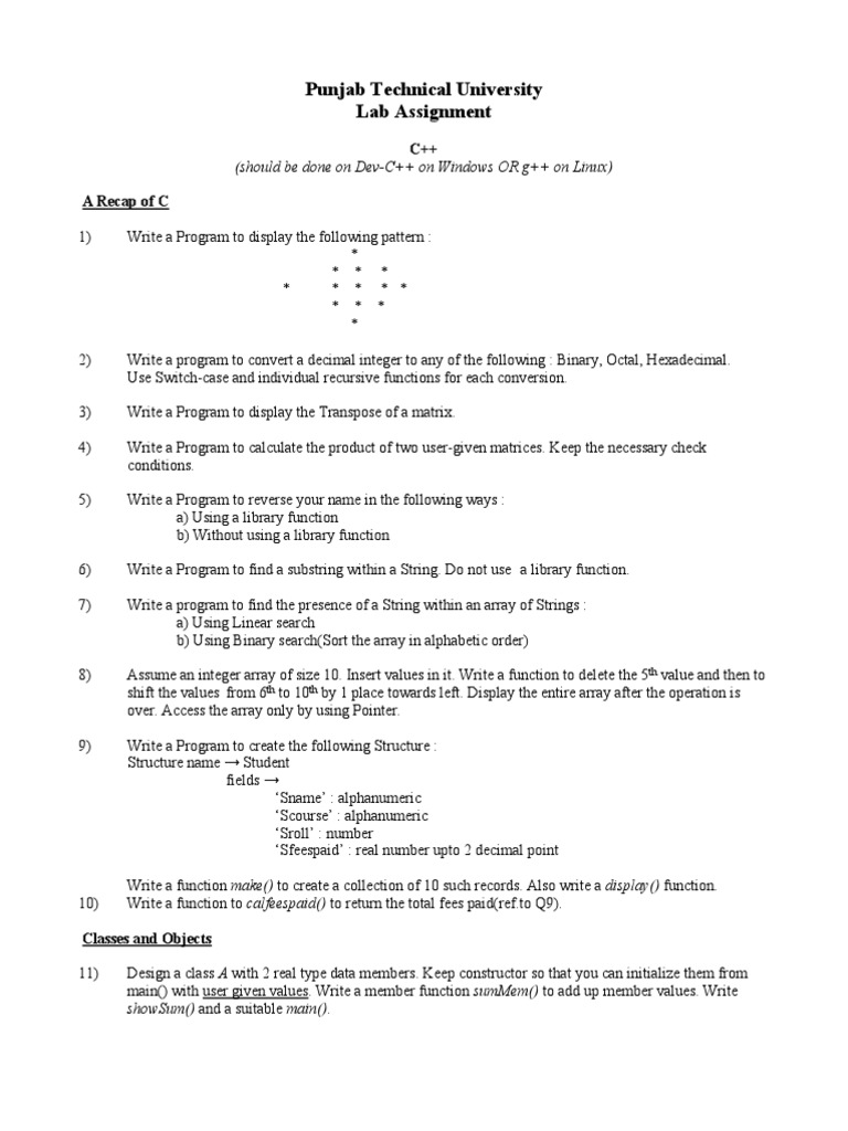 Cpp Lab Assignment Method Computer Programming Inheritance