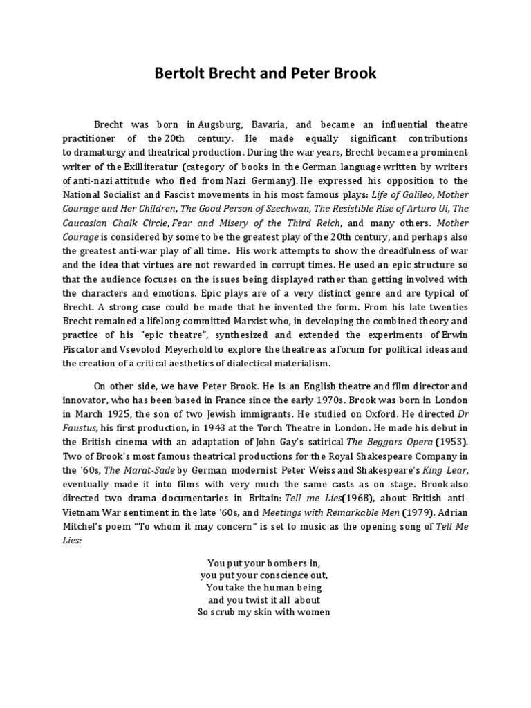Bertolt Brecht and Peter Brook | PDF | Theatre | Entertainment (General)