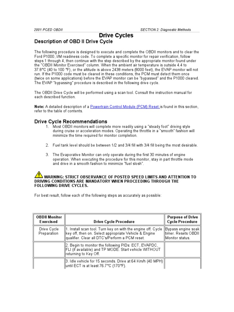 Drive Cycles: Description of OBD II Drive Cycle | PDF | Technology ...