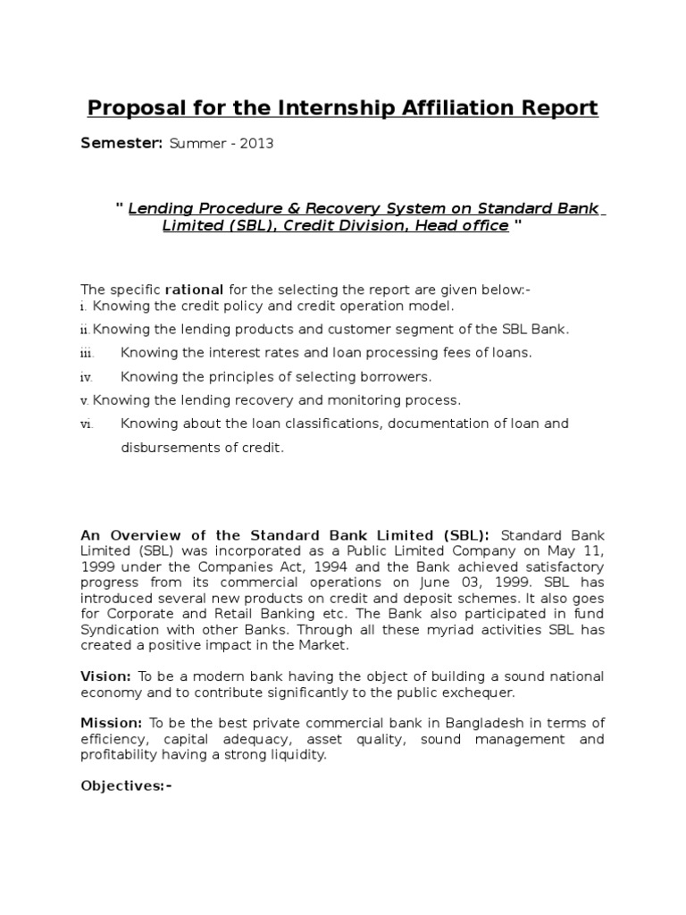 Internship Report (Final) SBL | PDF | Credit (Finance) | Banks