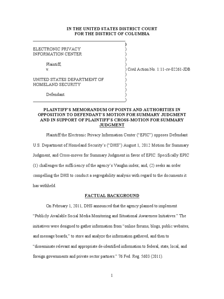 EPIC vs. DHS: Social Media Monitoring Case | PDF | Freedom Of ...