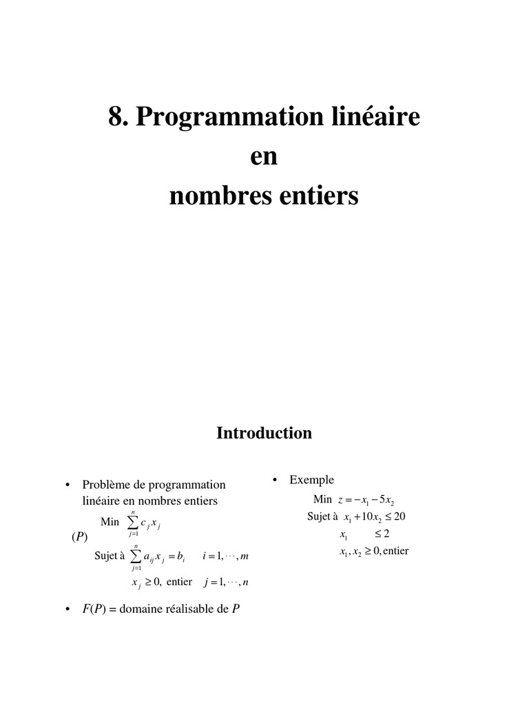 Programmation Linéaire en Nombres - Entiers | PDF | Méthodes et ...