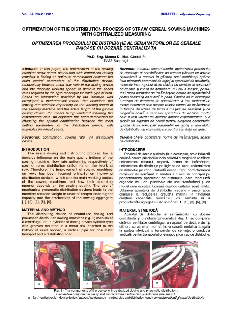 Optimizing Straw Cereal Sowing Machines | PDF