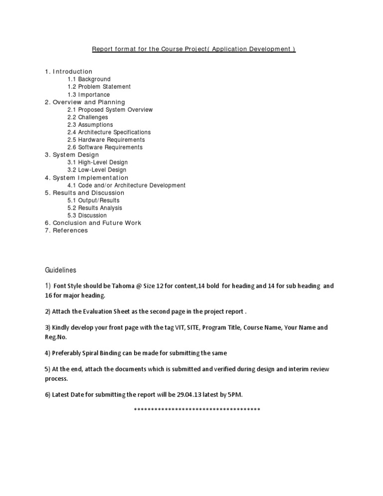 Report Format For The Course Project (Application Development) | PDF