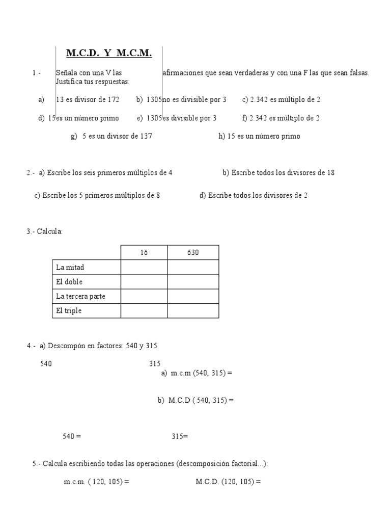 MCD MCM Problemas | Números | Enseñanza de matemática