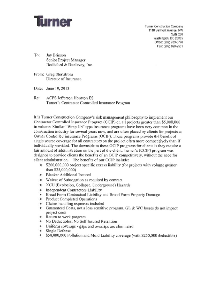 Turner's Contractor Controlled Insurance Program | PDF | Deductible ...