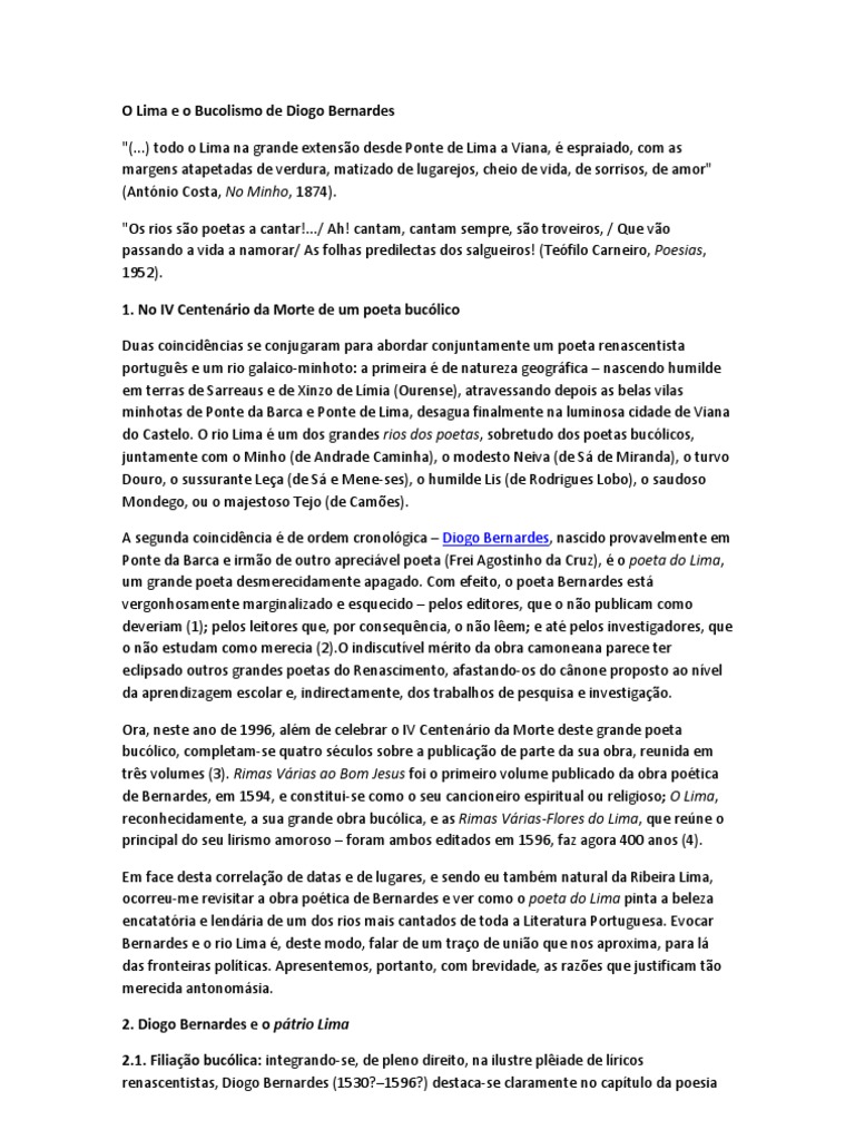 Bucolismo e Diogo Bernardes no Lima | PDF | Poesia | Renascimento