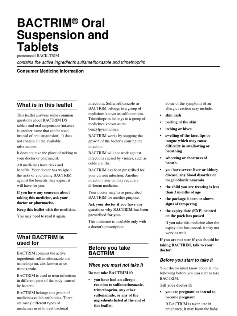 Bactrim Oral Suspension and Tablets: What Is in This Leaflet | PDF ...