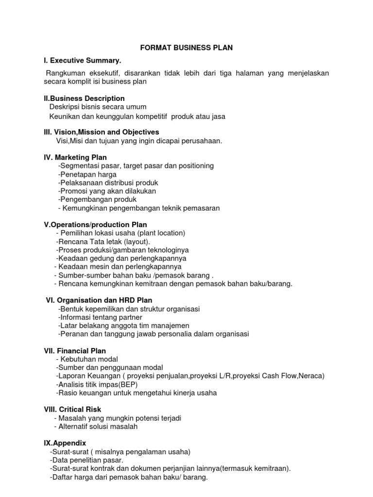 Format Business Plan | PDF