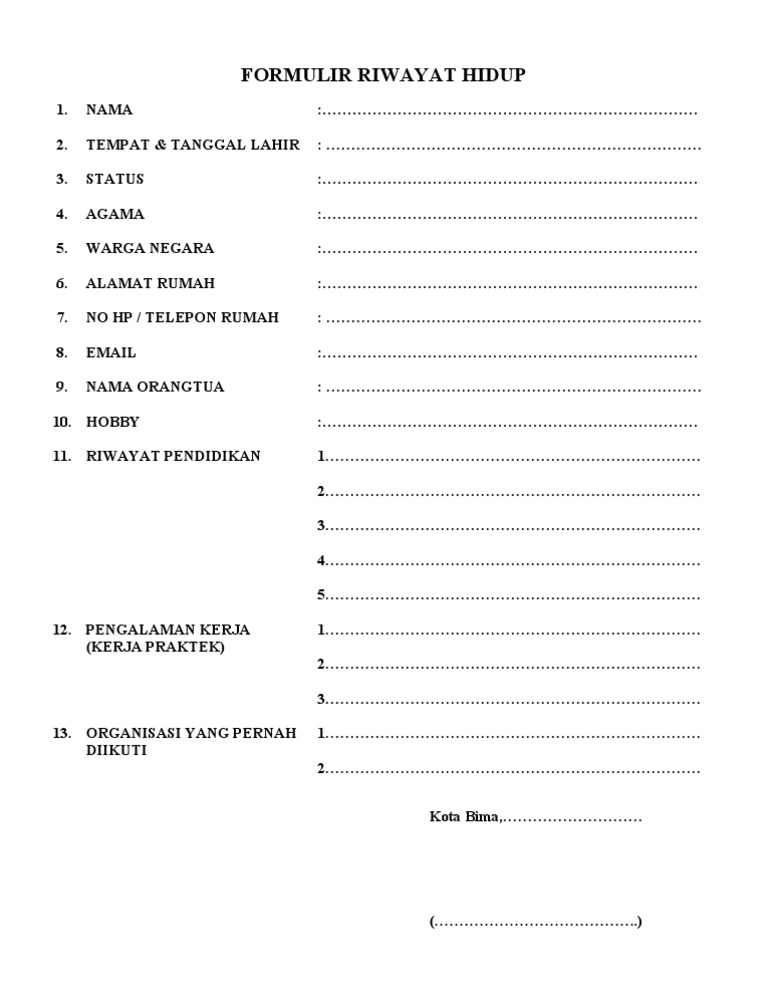 Formulir Riwayat Hidup