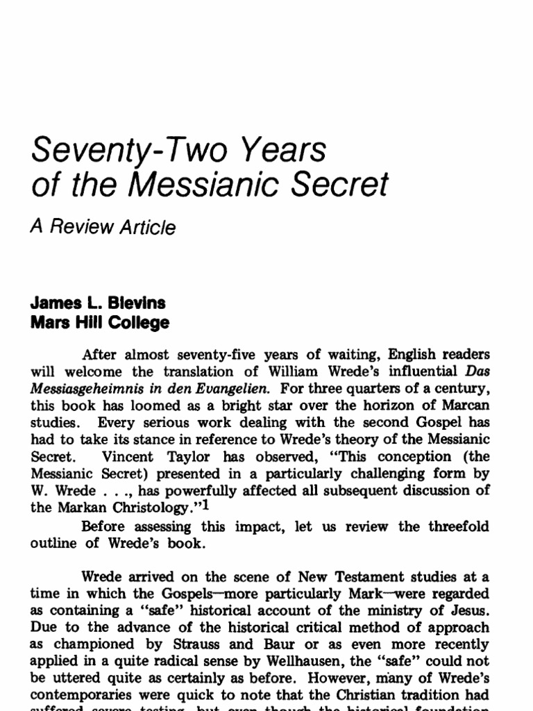 72 Years of Messianic Secret | PDF | Gospel Of Mark | Canonical Gospels