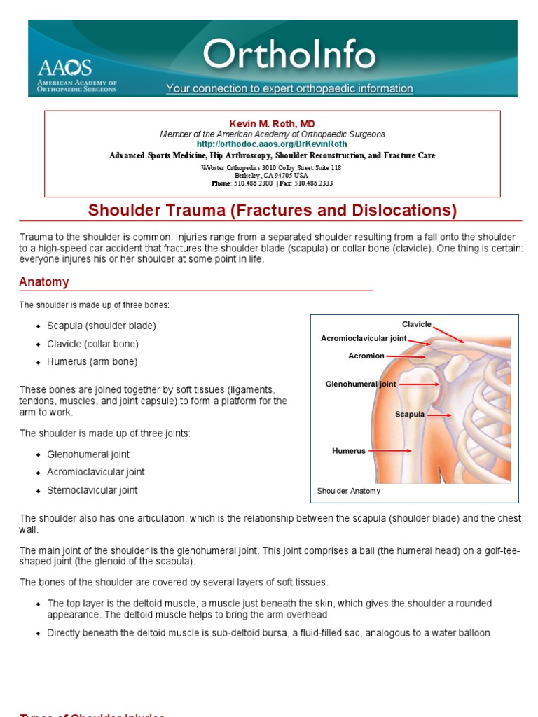 Shoulder Trauma Fractures and Dislocations-Orthoinfo - Aaos | PDF ...