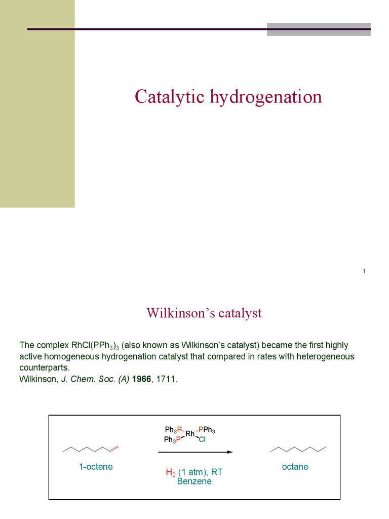 Wilkinson Catalyst | PDF | Hydrogenation | Inorganic Chemistry